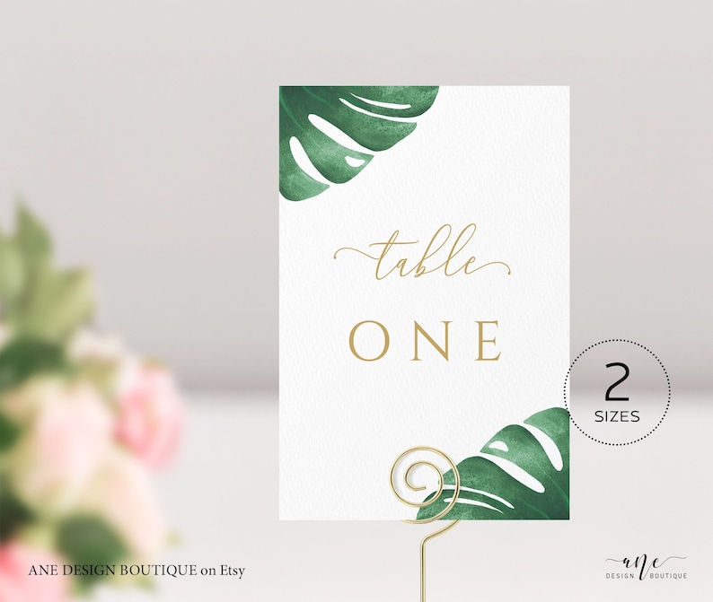 Monstera Table Number Card Template Tropical Greenery Palm - Etsy
