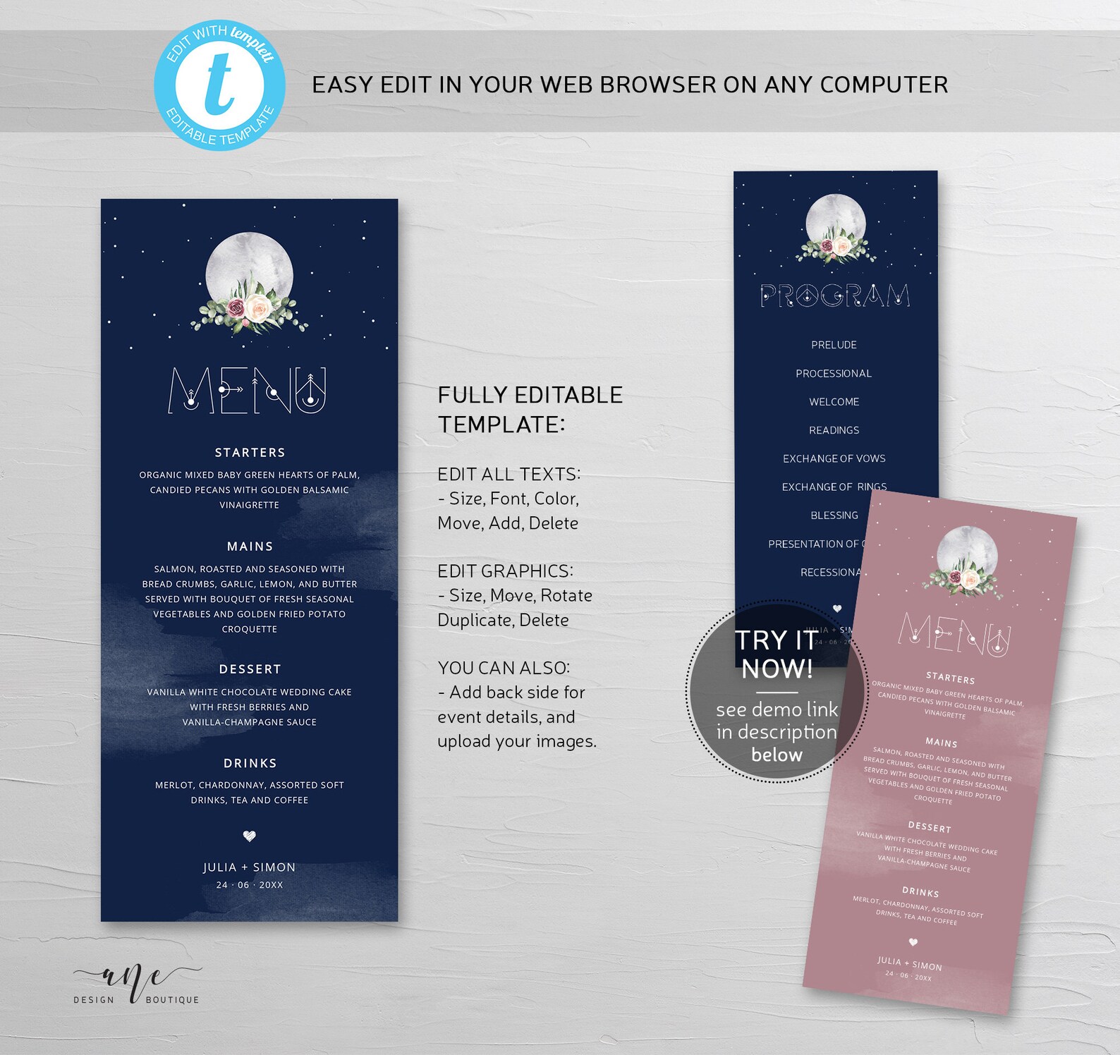 Celestial Moon Wedding Menu Template Starry Night Sky Dinner - Etsy
