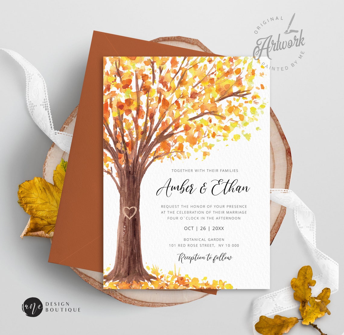 Rustic Fall Tree Wedding Invitation Set Printable Template | Etsy Australia