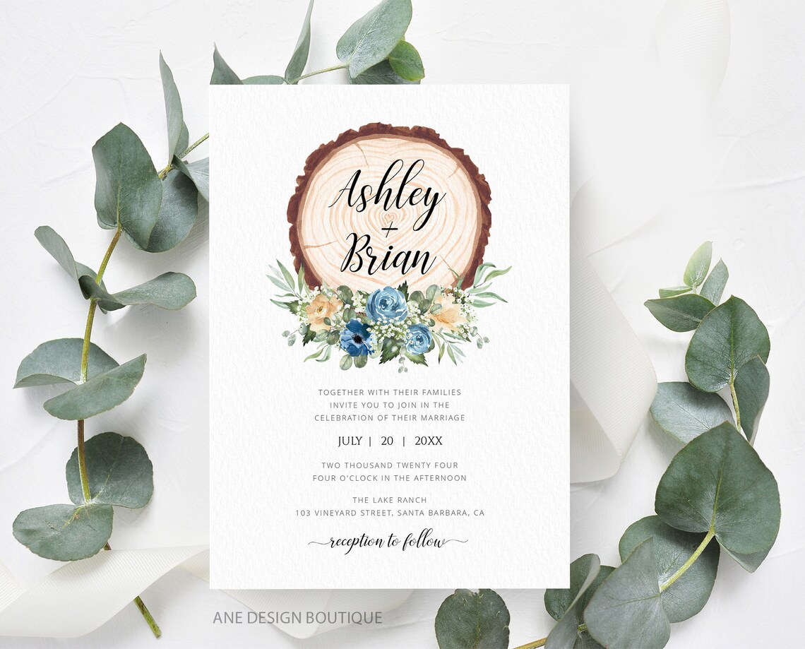 Dusty Blue Rustic Wedding Invitation Set Printable Template - Etsy