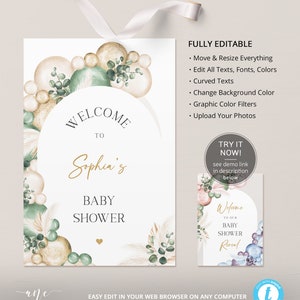 Sage Green Baby Shower Welcome Sign Template, Gender Neutral Editable ...