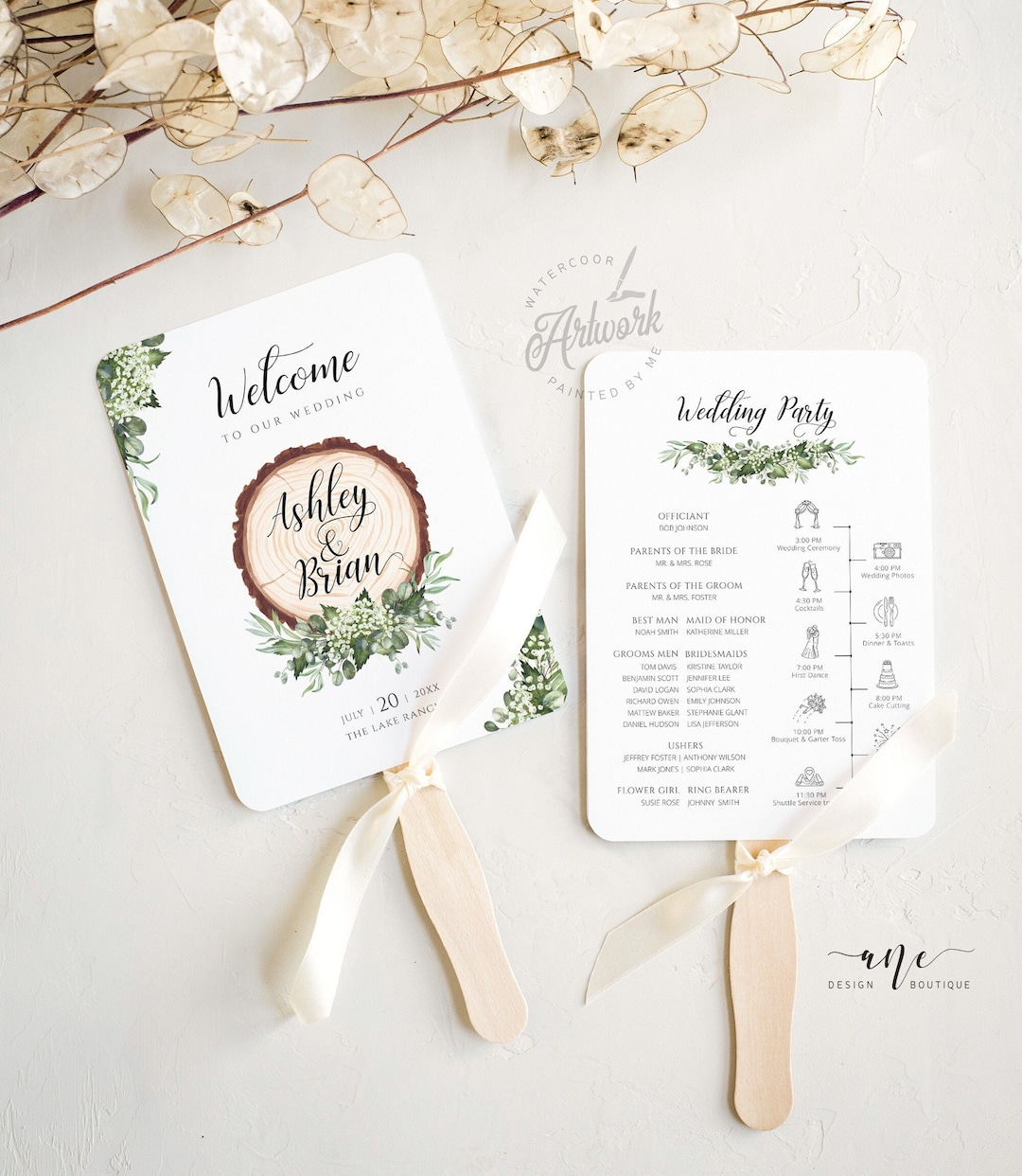 Rustic Wedding Timeline Program Fan Printable Template, Wood Greenery ...