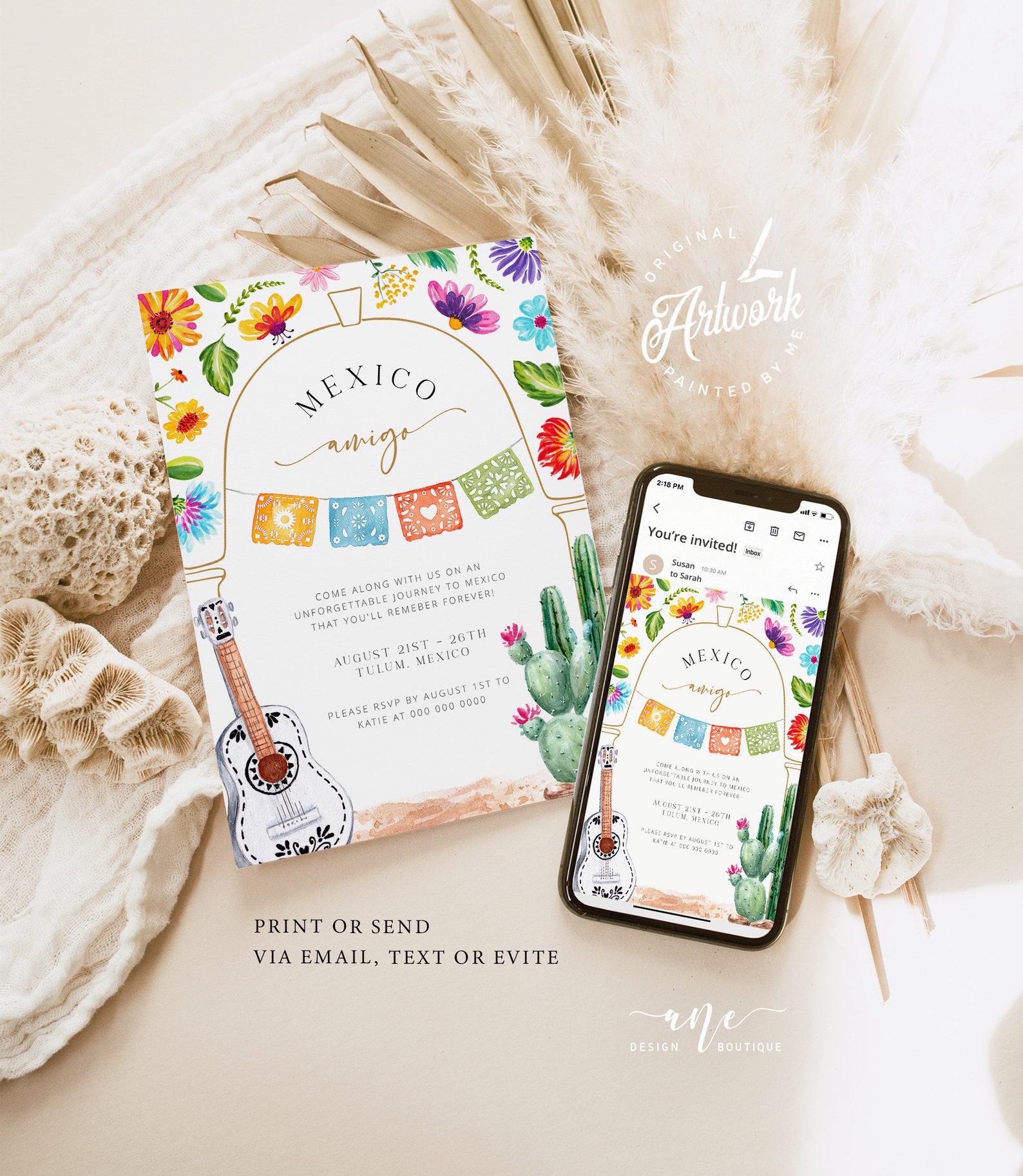 Editable Mexico Invitation Itinerary Template, Birtday Trip, Colorful ...