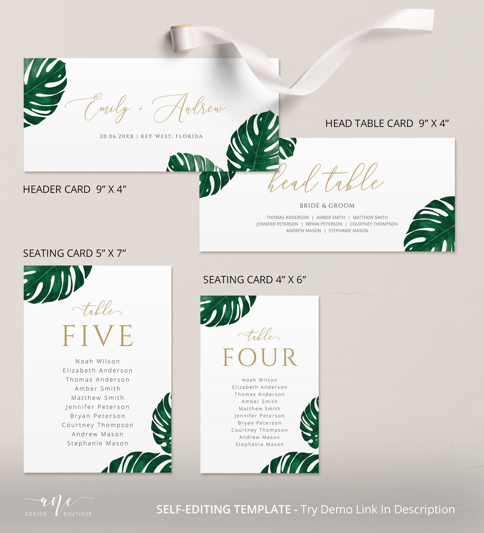 Monstera Seating Chart Template Table Number Cards Beach - Etsy