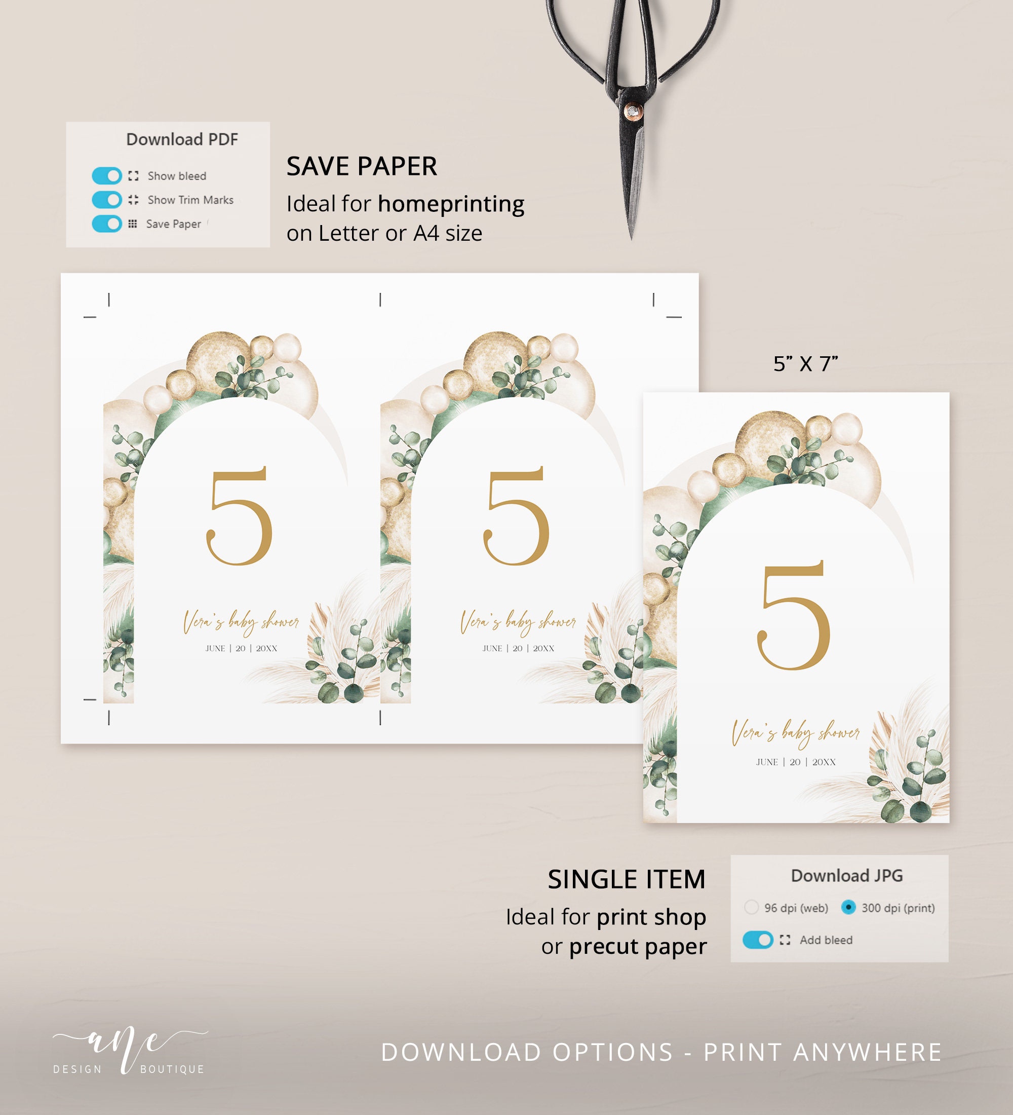 Sage Boho Arch Table Number Printable Template, Pampas Muted Green ...