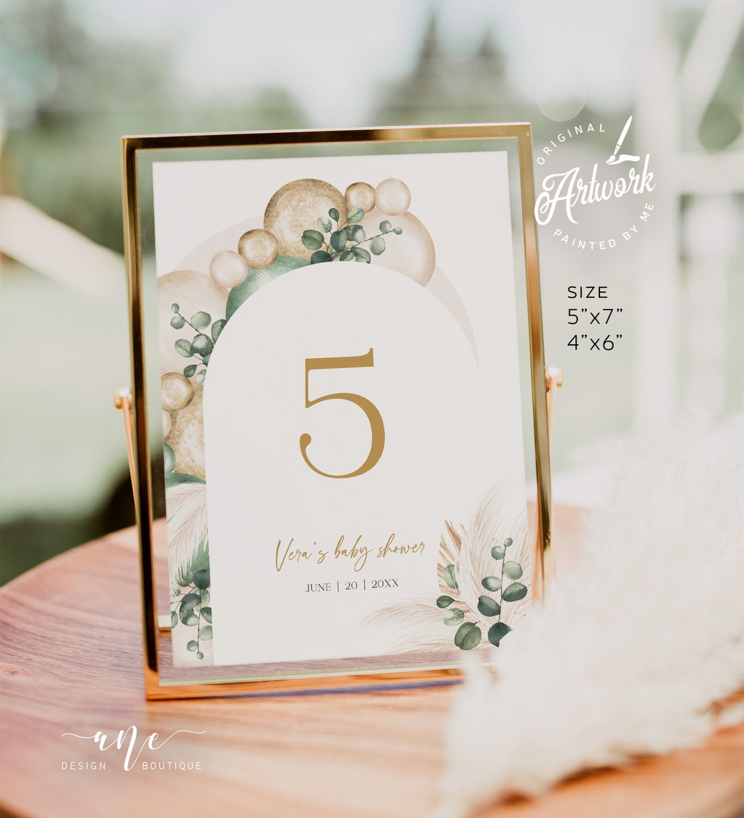 Sage Boho Arch Table Number Printable Template, Pampas Muted Green ...