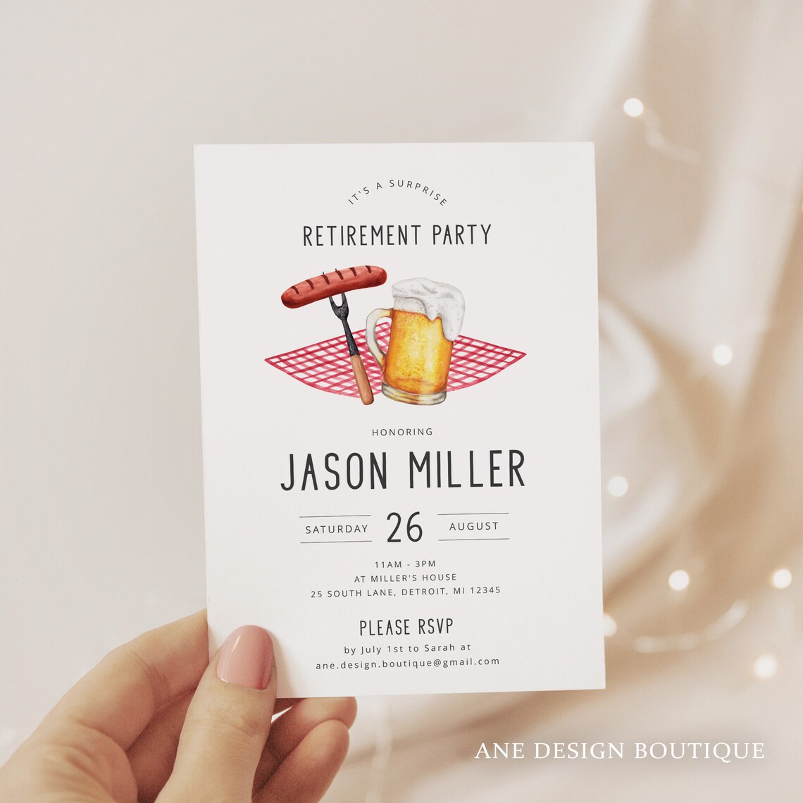 BBQ Retirement Party Invitation Template, Editable Birthday BBQ ...