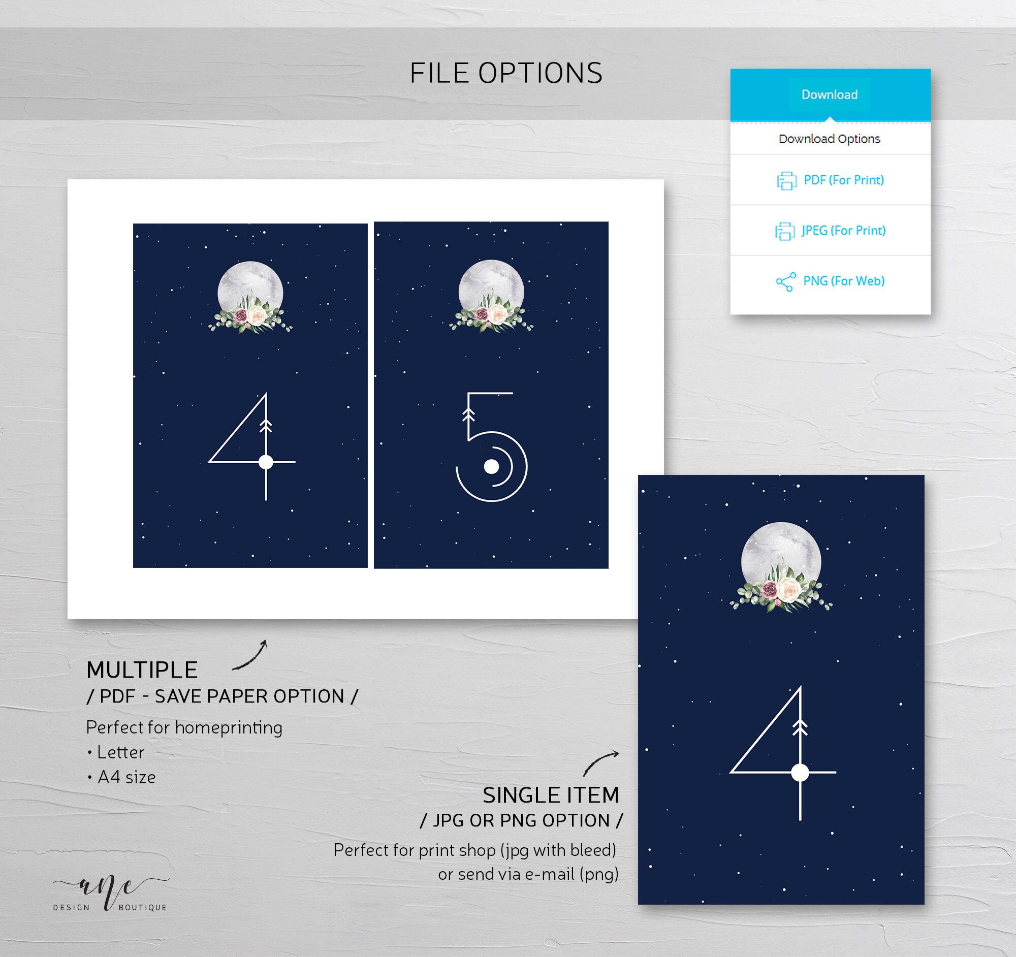 Celestial Moon Wedding Table Numbers Template Starry Night | Etsy