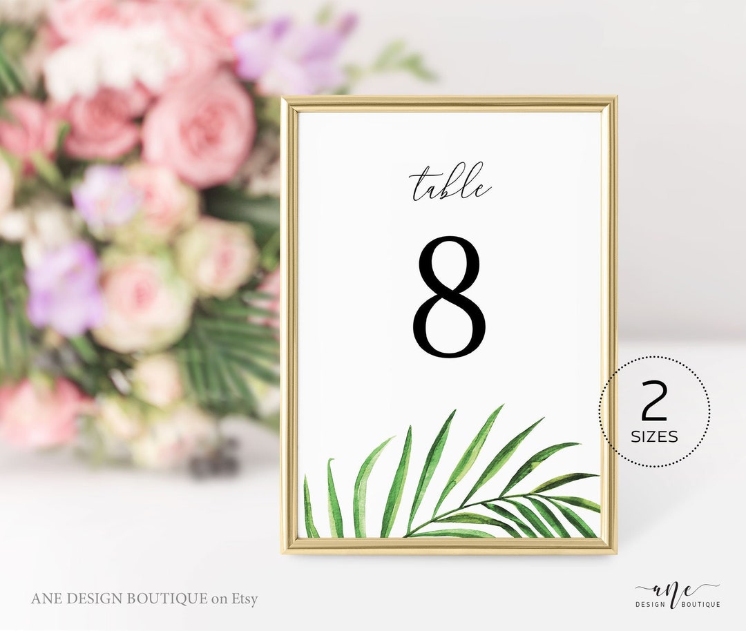 Tropical Table Numbers Template, Printable Wedding Table Seating Card ...