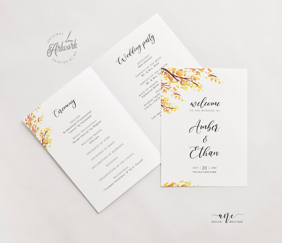 Rustic Fall Tree Wedding Program Template, Bi-fold Church Booklet ...