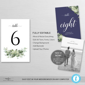 Rustic Greenery Table Numbers Template, Printable Wedding Table Seating ...