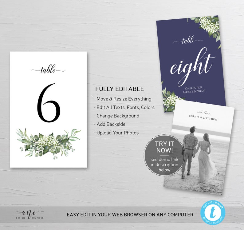 Rustic Greenery Table Numbers Template, Printable Wedding Table Seating ...