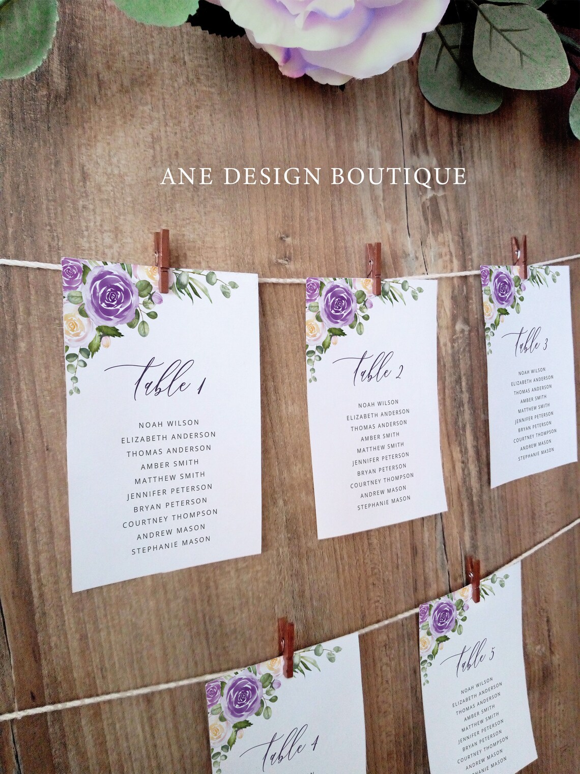 Modern Purple Seating Chart Template, Table Number Cards, Lavender ...