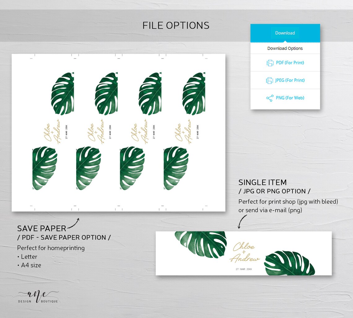 Monstera Custom Water Bottle Label Template Tropical | Etsy