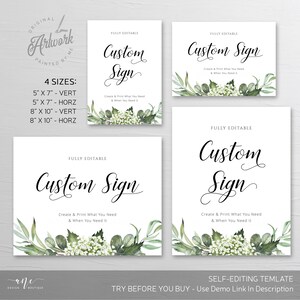 Custom Rustic Wedding Sign Template, Table Sign, Printable Eucalyptus ...