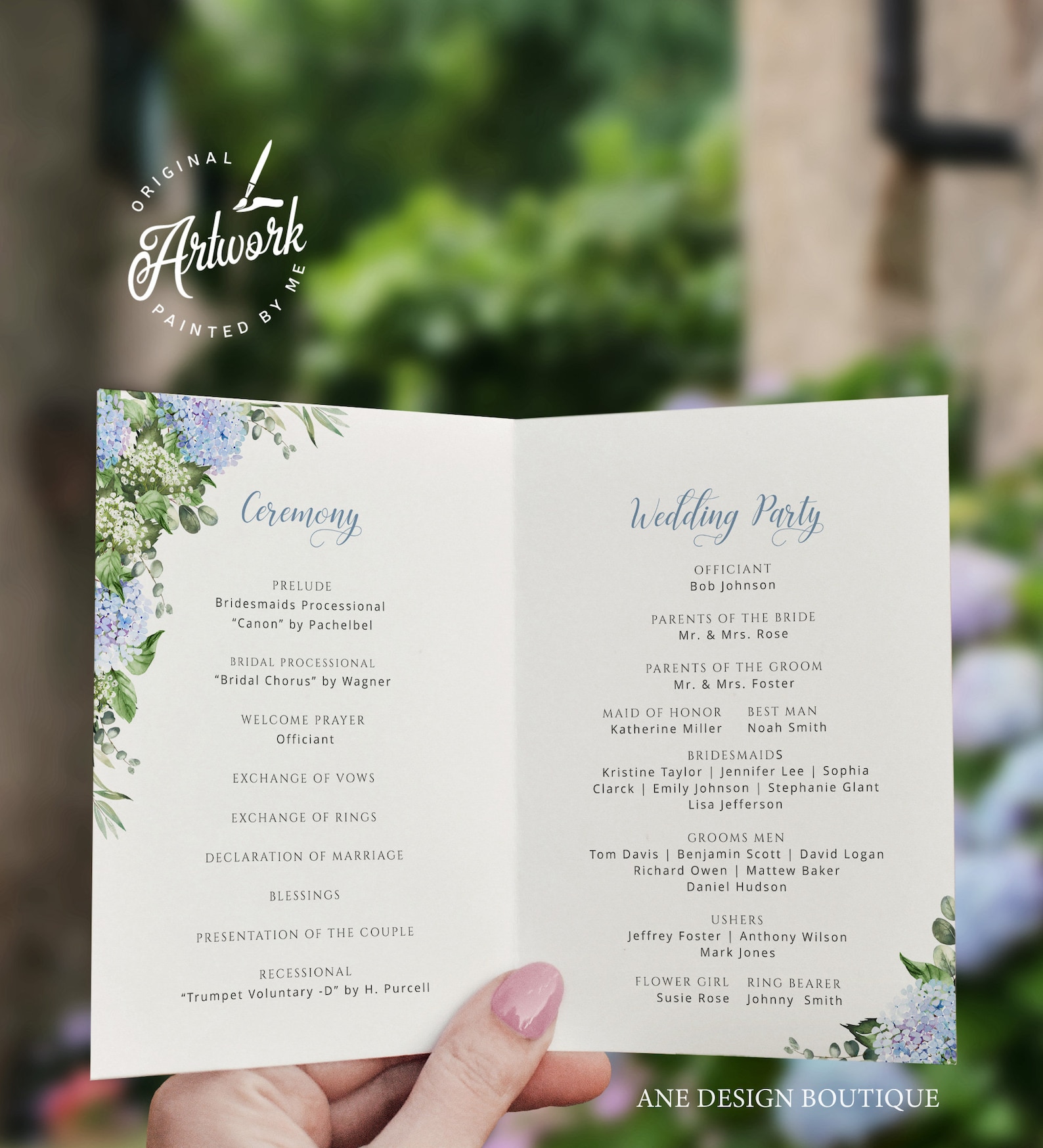 Dusty Blue Hydrangea Wedding Program + Timeline Booklet Printable ...