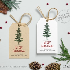 Pine Tree Christmas Gift Tag Template, Holiday Printable Favor Tag ...