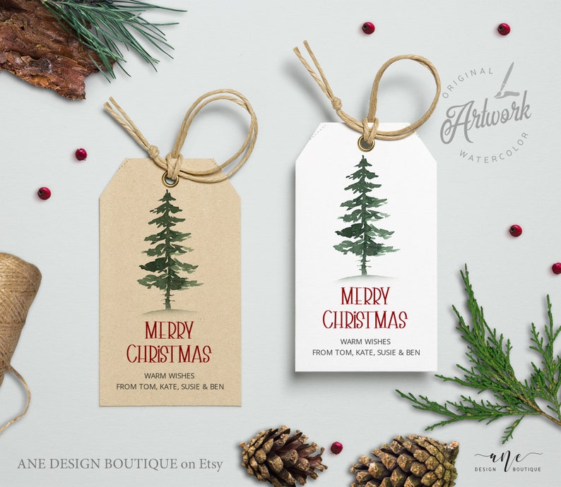 Pine Tree Christmas Gift Tag Template Holiday Printable Favor | Etsy
