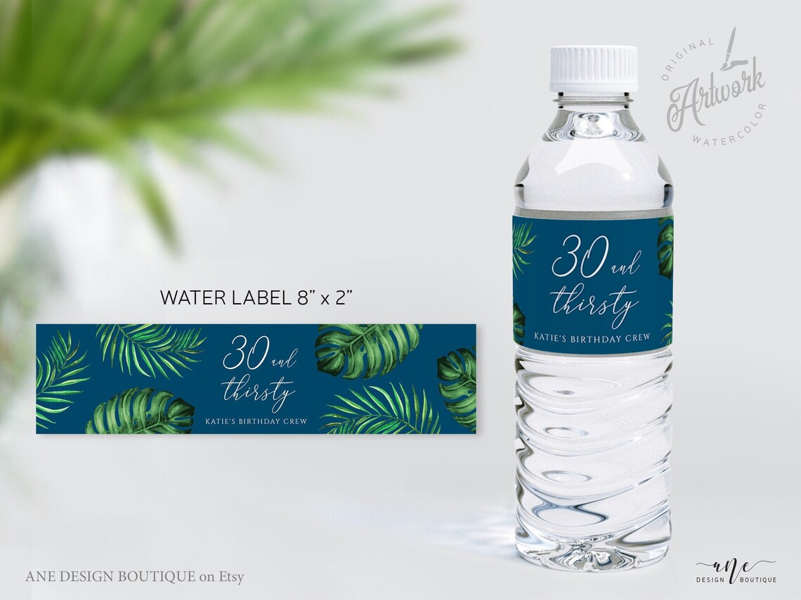 Tropical Beach Water Label Template Palm Leaf Monstera - Etsy