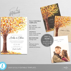 Rustic Fall Tree Wedding Invitation Set Printable Template, Autumn Old ...