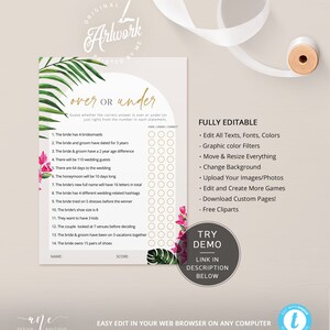 Tropical Bridal Shower Games Signs Tickets Bundle Editable Template ...