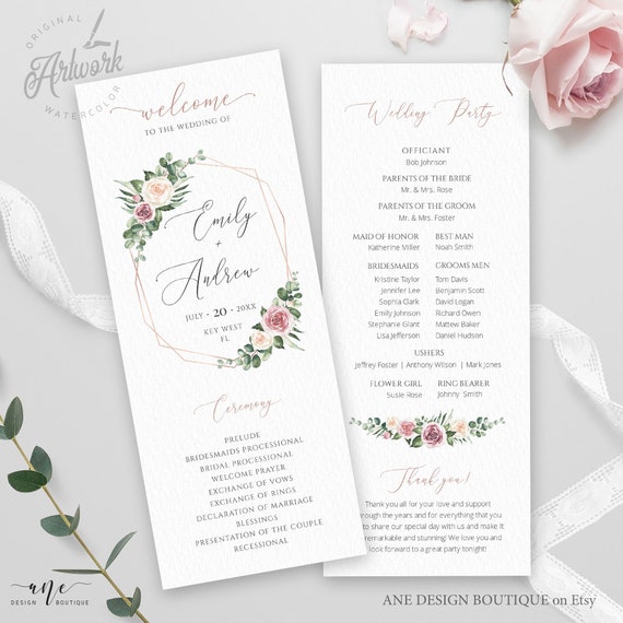 Geometric Floral Printable Wedding Program Template Editable | Etsy