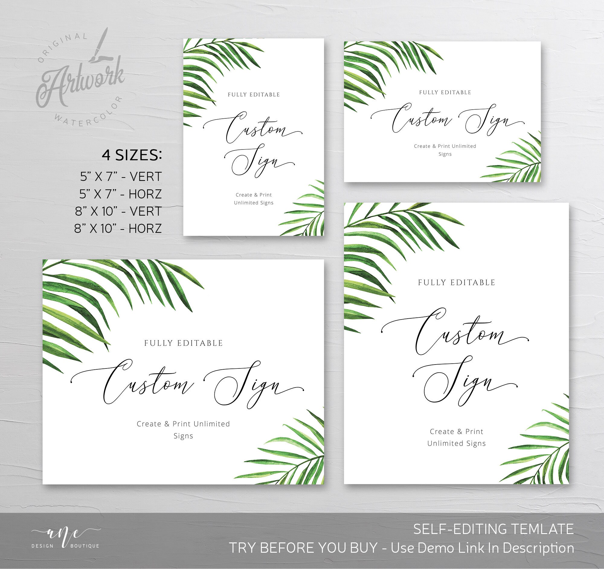 Tropical Destination Wedding Sign Template, Editable Beach Palm Leaf ...
