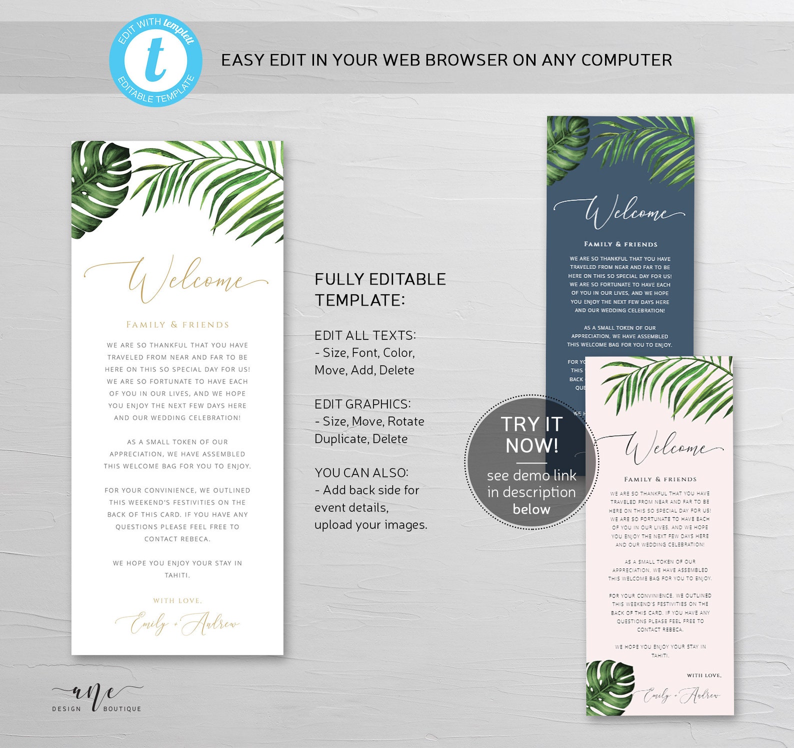 Tropical Welcome Letter Itinerary Template Beach Wedding - Etsy