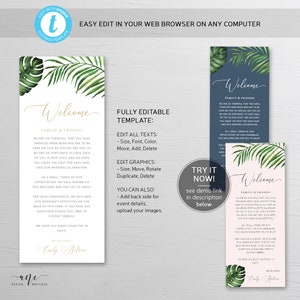 Hand Painted Tropical Welcome Letter Itinerary Template, Beach Editable ...