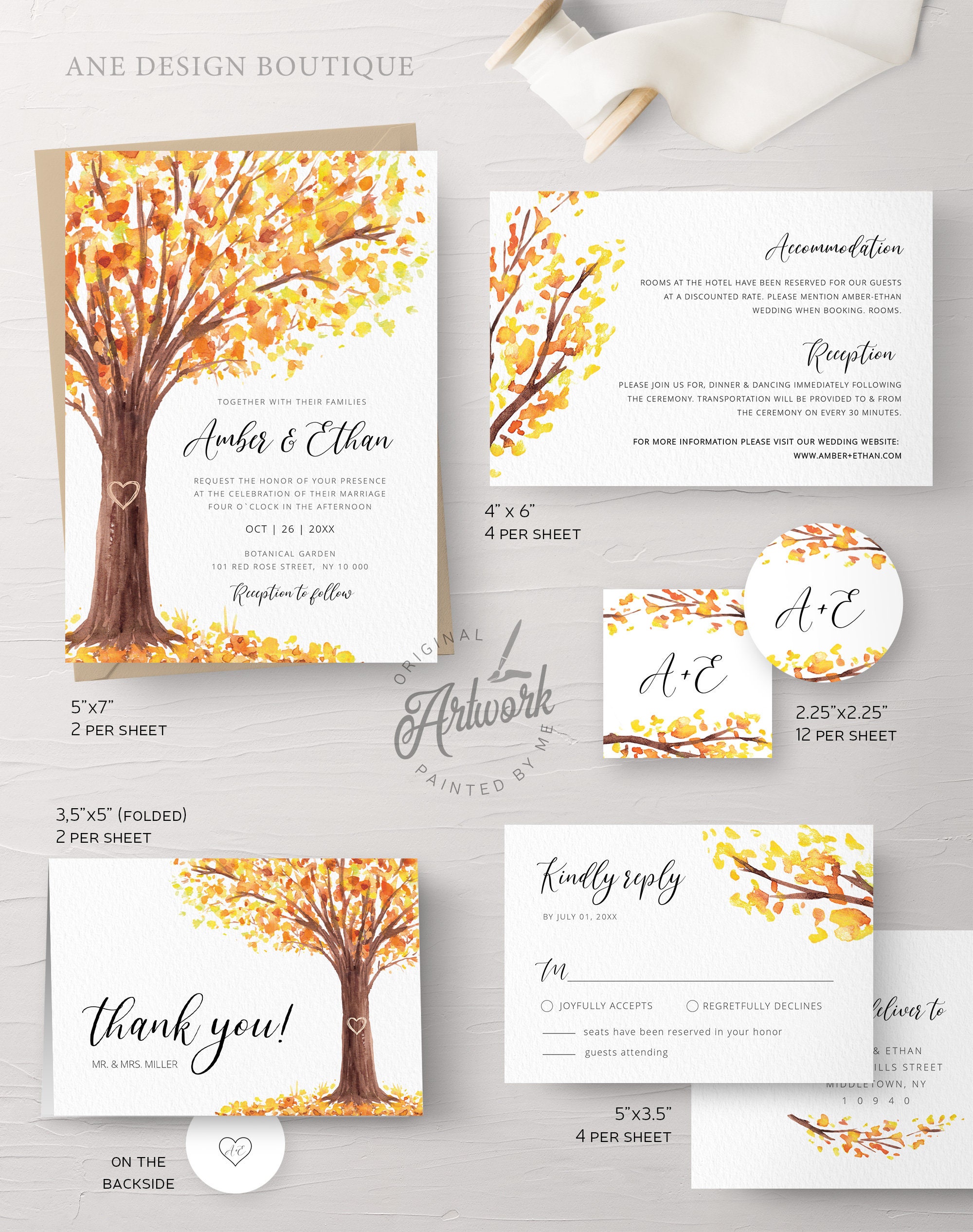Rustic Fall Tree Wedding Invitation Set Printable Template | Etsy Australia