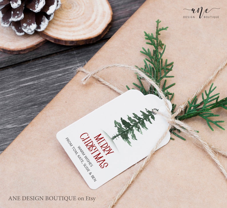 Pine Tree Christmas Gift Tag Template Holiday Printable Favor | Etsy