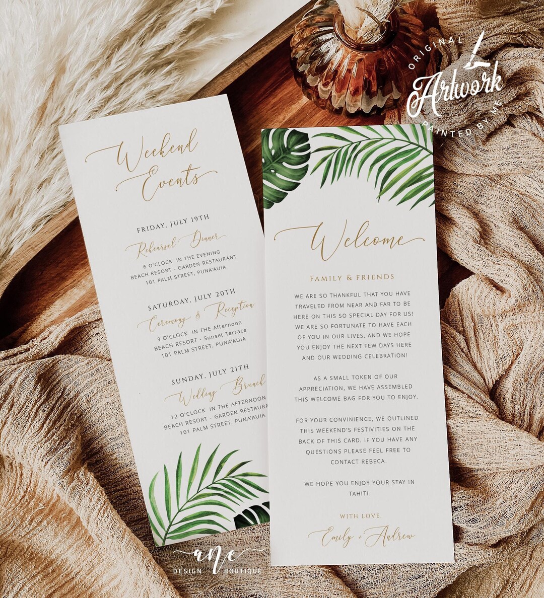 Hand Painted Tropical Welcome Letter Itinerary Template, Beach Editable ...