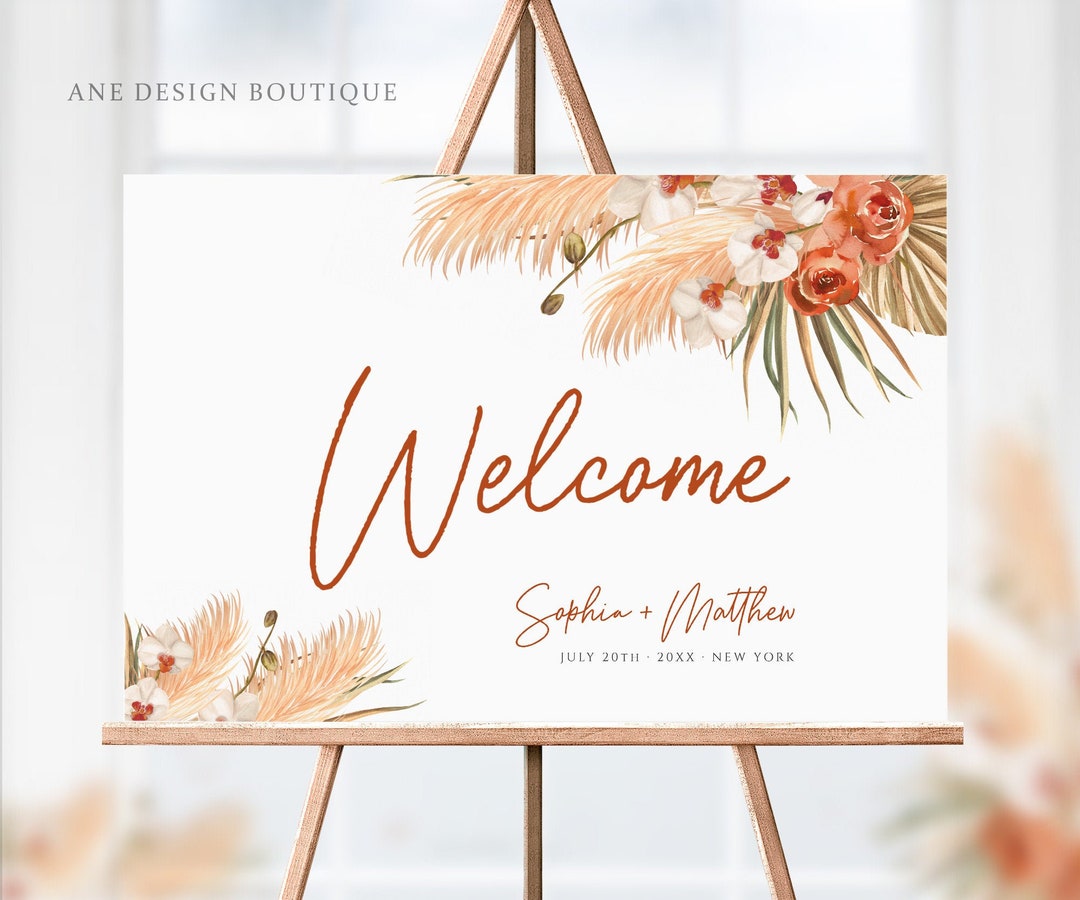 Boho Terracotta Wedding Welcome Sign Template, Burnt Orange Desert ...
