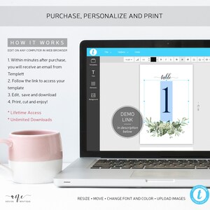 Rustic Greenery Table Numbers Template, Printable Wedding Table Seating ...