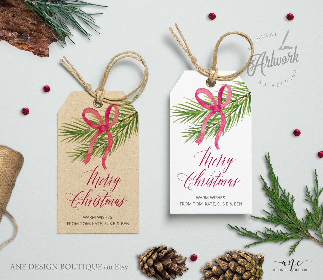 Christmas Tree Branch Gift Tag Template, Holiday Printable Tag, Winter ...