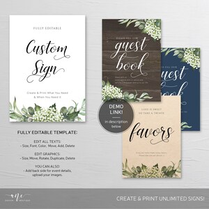 Custom Rustic Wedding Sign Template, Table Sign, Printable Eucalyptus ...