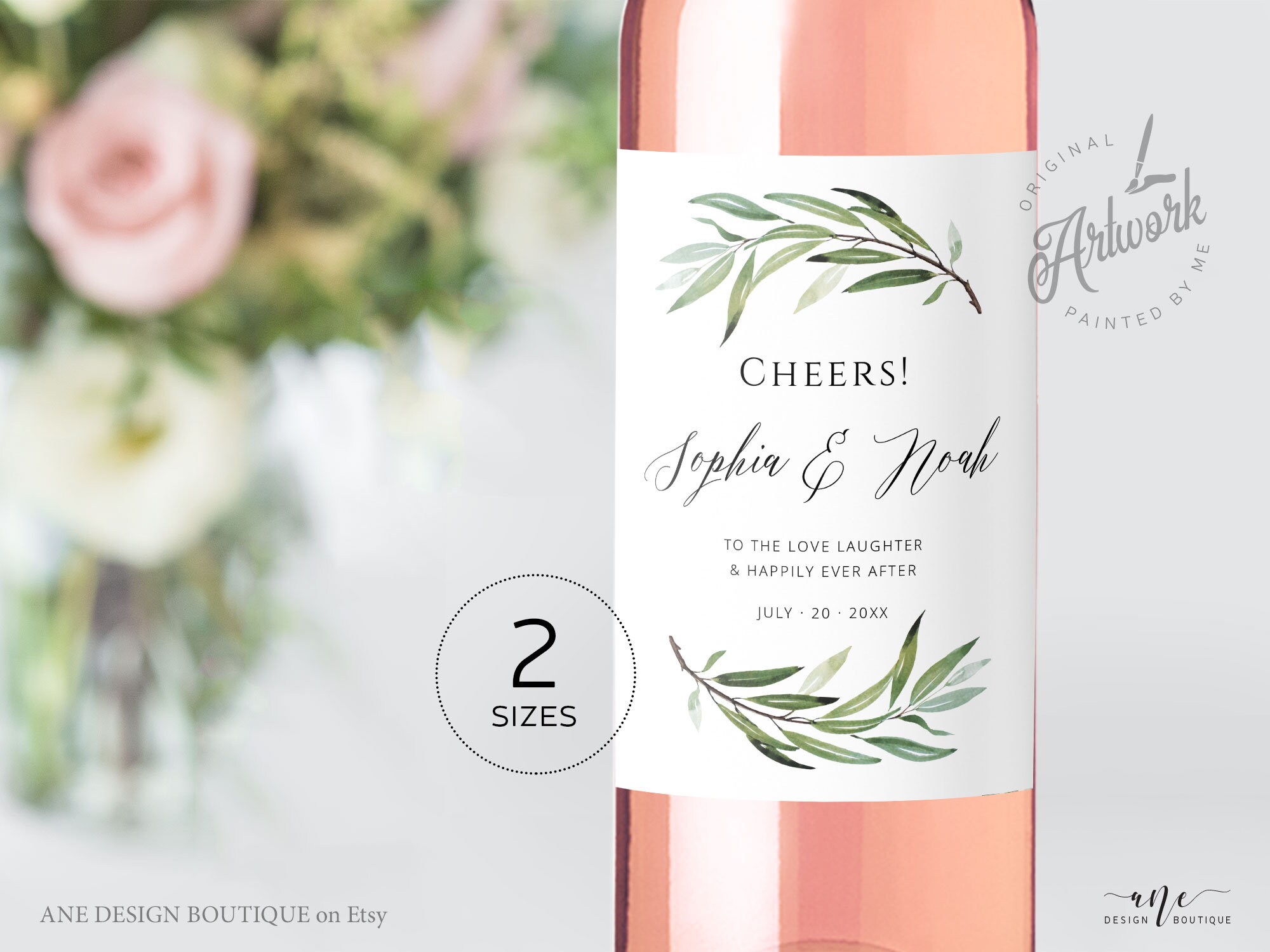 Sage Green Wedding Wine Label Template Willow Olive Garden - Etsy