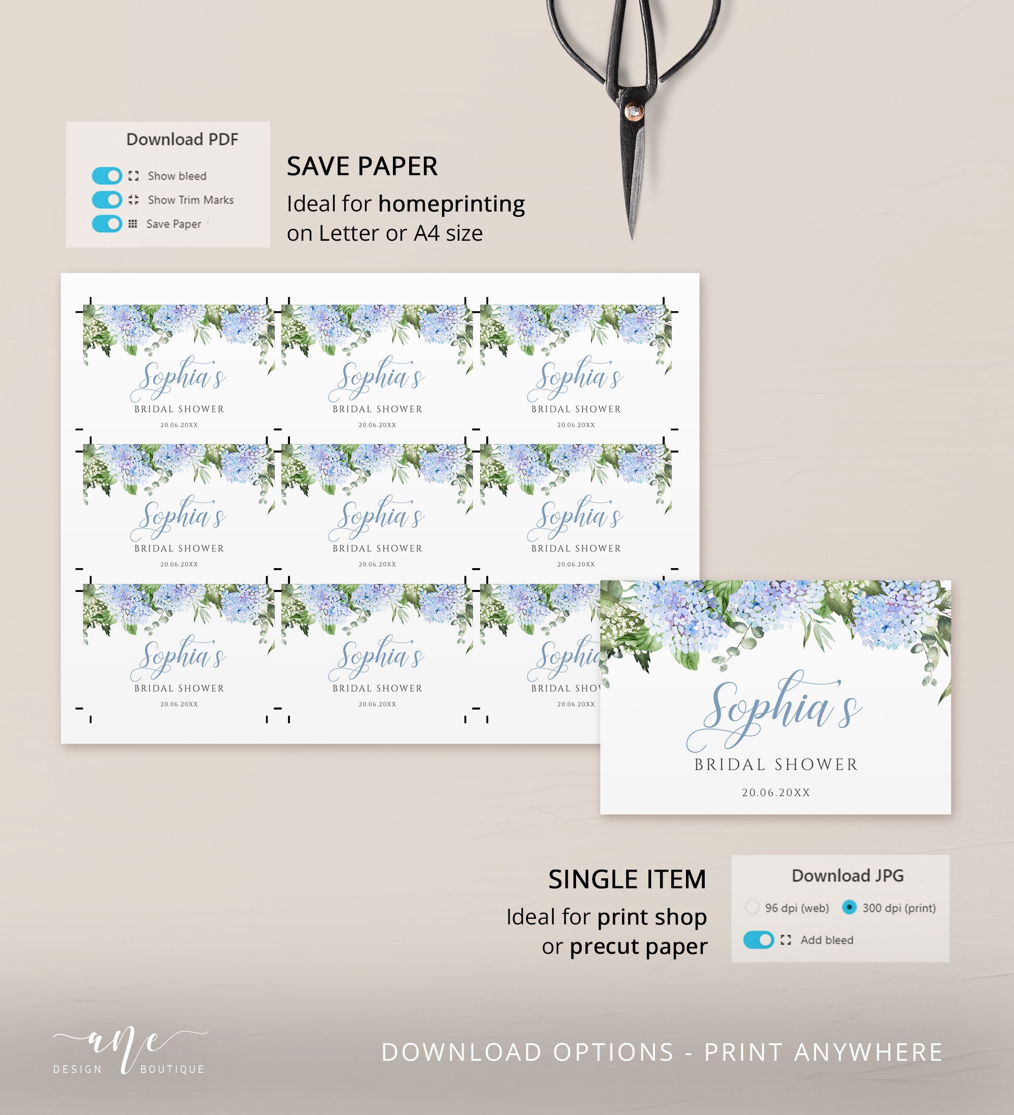 Dusty Blue Hydrangea Champagne Editable Label Template Bridal - Etsy