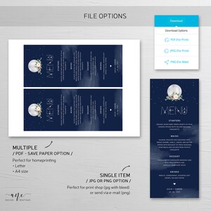 Celestial Moon Wedding Menu Template, Starry Night Sky Dinner Menu Card ...