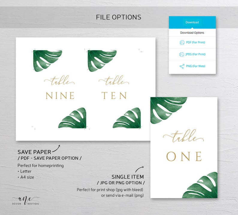 Monstera Table Number Card Template Tropical Greenery Palm - Etsy