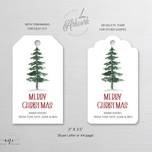 Pine Tree Christmas Gift Tag Template, Holiday Printable Favor Tag ...