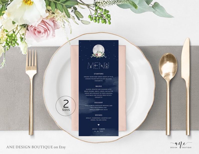 Celestial Moon Wedding Menu Template Starry Night Sky Dinner - Etsy