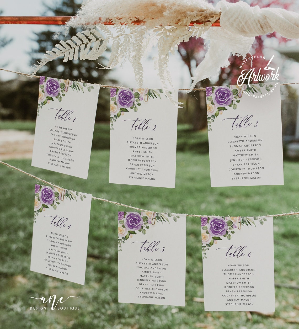 Modern Purple Seating Chart Template, Table Number Cards, Lavender ...