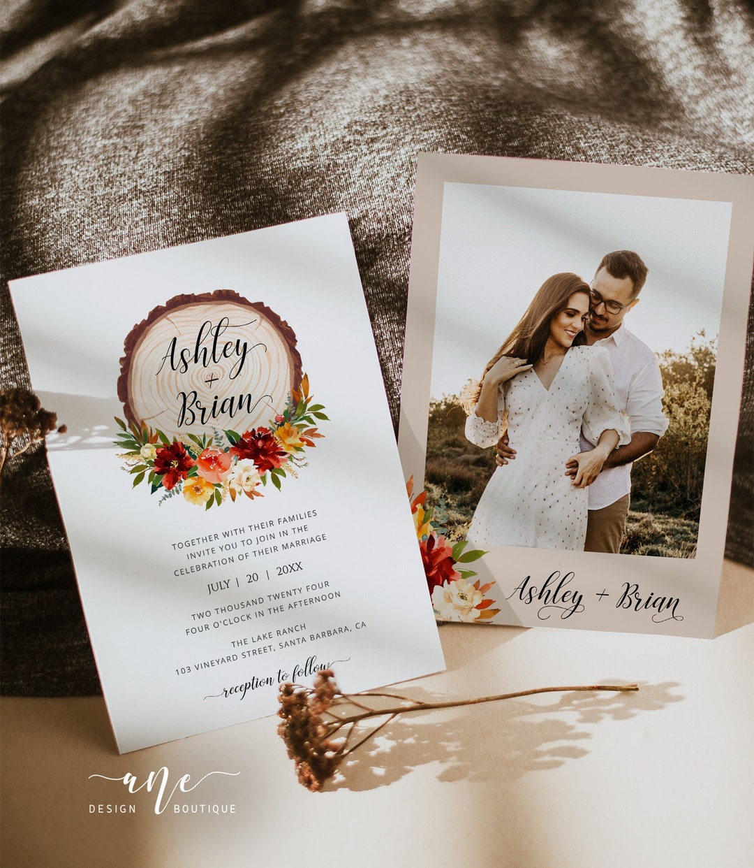 Fall Rustic Wedding Invitation Suite Printable Template, Editable Boho ...