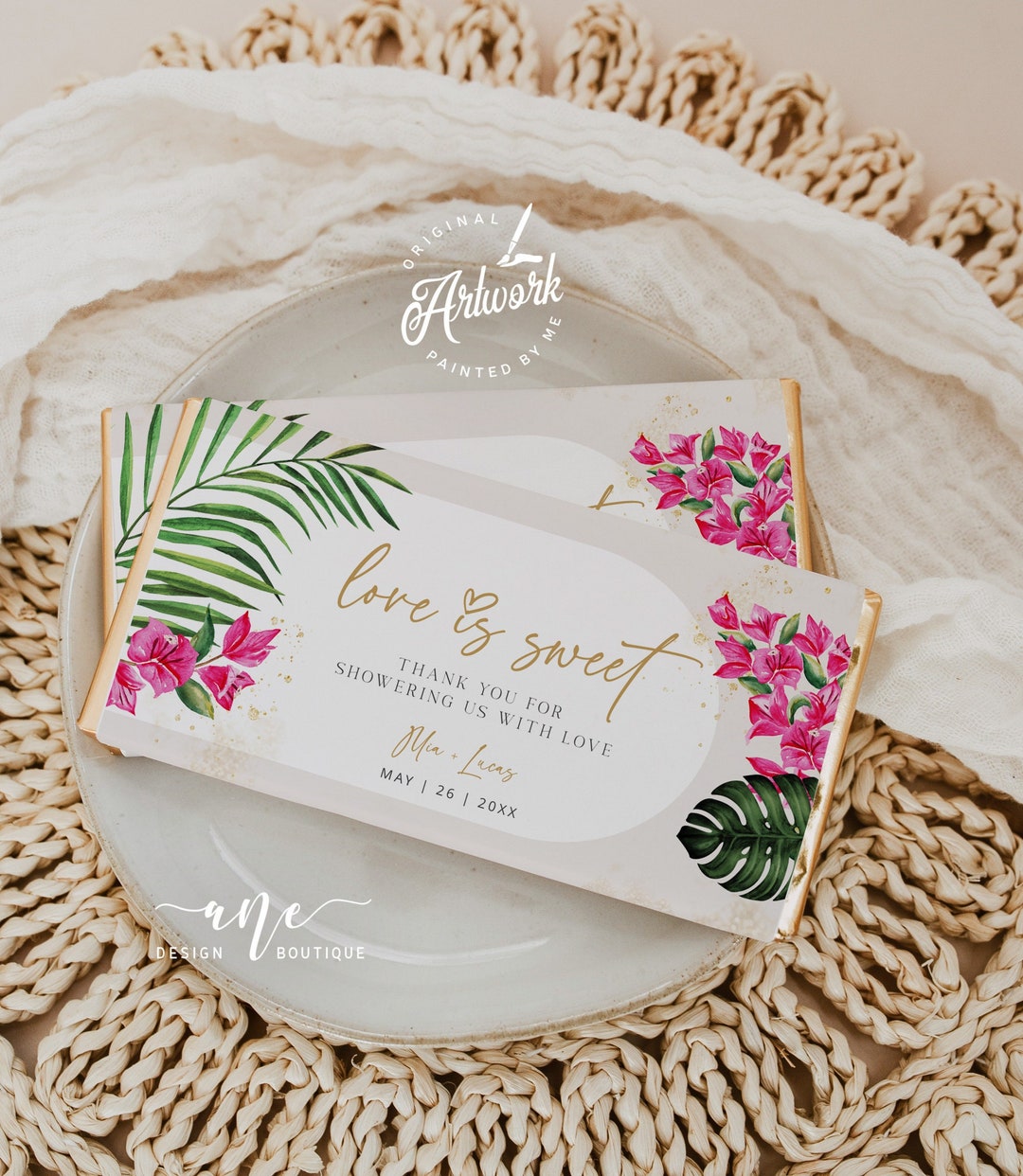 Boho Arch Tropical Bridal Shower Chocolate Wrapper Printable Template ...