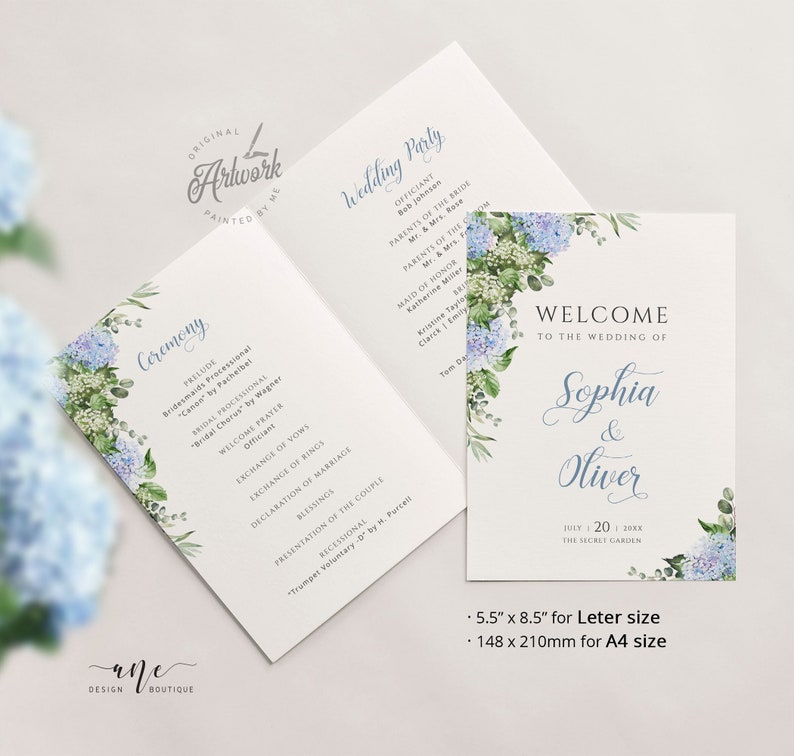 Blue Hydrangea Wedding Church Booklet Program Printable - Etsy