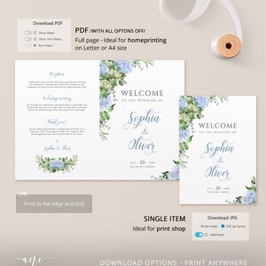 Blue Hydrangea Wedding Church Booklet Program Printable Template ...