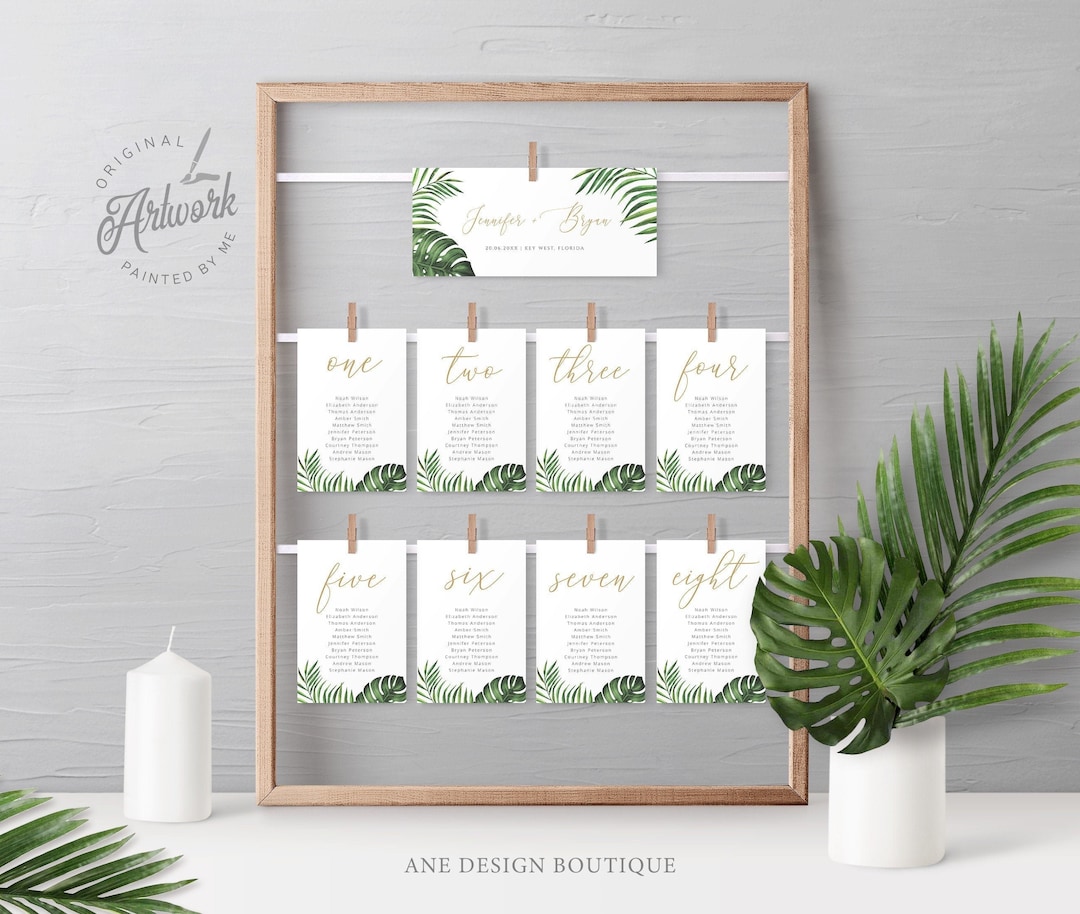 Tropical Seating Chart Template Table Number Cards Beach - Etsy