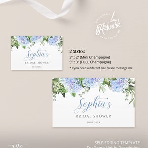 Dusty Blue Hydrangea Champagne Editable Label Template, Bridal Shower ...