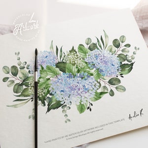 Dusty Blue Hydrangea Champagne Editable Label Template, Bridal Shower ...